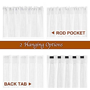 NICETOWN White Sheer Linen Curtains for Living Room, Rod Pocket & Back Tab Sweep to Floor Window Treatments Semi Sheer Drapes Privacy for Patio Door/Hall, 2 Panels, W52 x L95