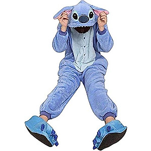 Duraplast Prferhouse Unisex Adult Pajamas Costume One Piece Flannel Halloween Cosplay Hooded Jumpsuit … (S, Blue)
