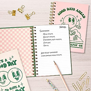 Pink Green Aesthetic Hardcover Notebooks for Work, A5 size 5.8 x 8.3 inch, Cute Notebooks for School 4 Pack, Retro Notebooks College Ruled, Cute Spiral Journal for Women, Kids Back to School Notebook