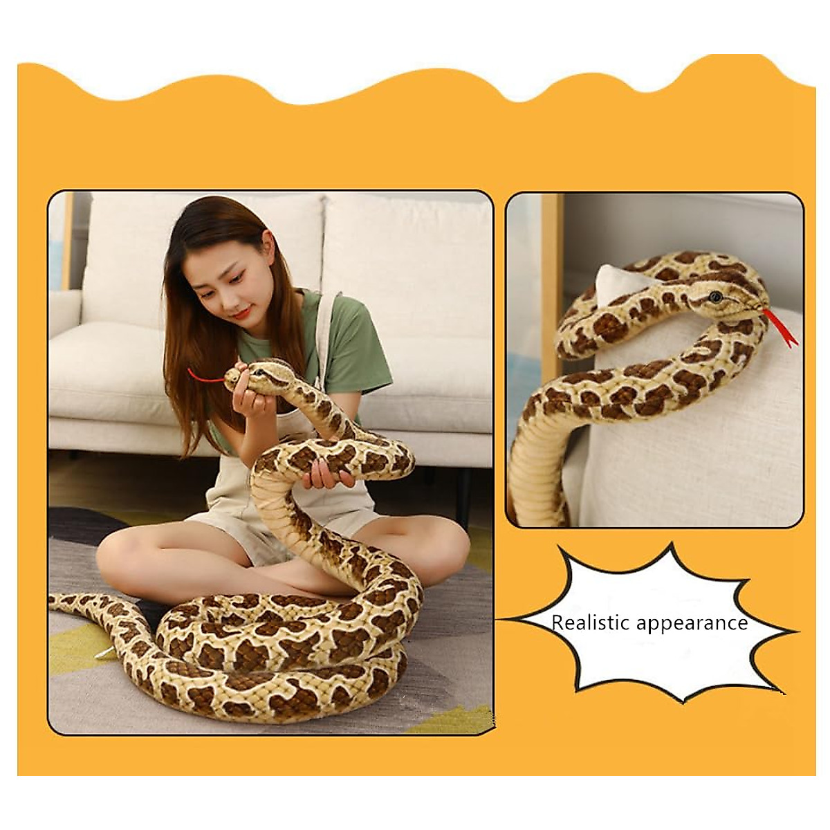 XIAOHONG Giant Boa Constrictor Large Stuffed Animal Snake Giant Snake Plush Realistic Stuffed Snake Toy 80 Inch Lifelike Snake Gifts for Kids Birthday Party Prank Props (Brown)