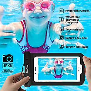 ProCase Waterproof Case with Touch ID, Cellphone Dry Bag Pouch for iPhone Xs Max XR XS X 8 7 6S Plus with Fingerprint Recognition, Galaxy S10 S10e S9 S8+ up to 6.0" - 2 Pack Black