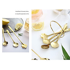 Stainless Steel Flower Coffee Spoon Set, LEIHEFA 8 Pcs Creative Tea Spoon,Stirring Spoon, Ice Tea Spoon for Tea, Cake, Sugar, Dessert Ice Cream Spoon (Gold)