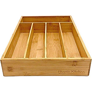 Bamboo Organizer 2 Piece Set – 8 and 5 Compartment Expandable Makeup Drawer - Drawer Dividers Organizer - Adjustable Drawer Holder for Kitchen, Silverware, Flatware, Living Room and Utensils (Natural)