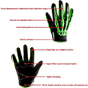 1Storm Youth Motocross Gloves Motorcycle BMX MX ATV Dirt Bike Bicycle Skeleton Cycling Kids Gloves Green