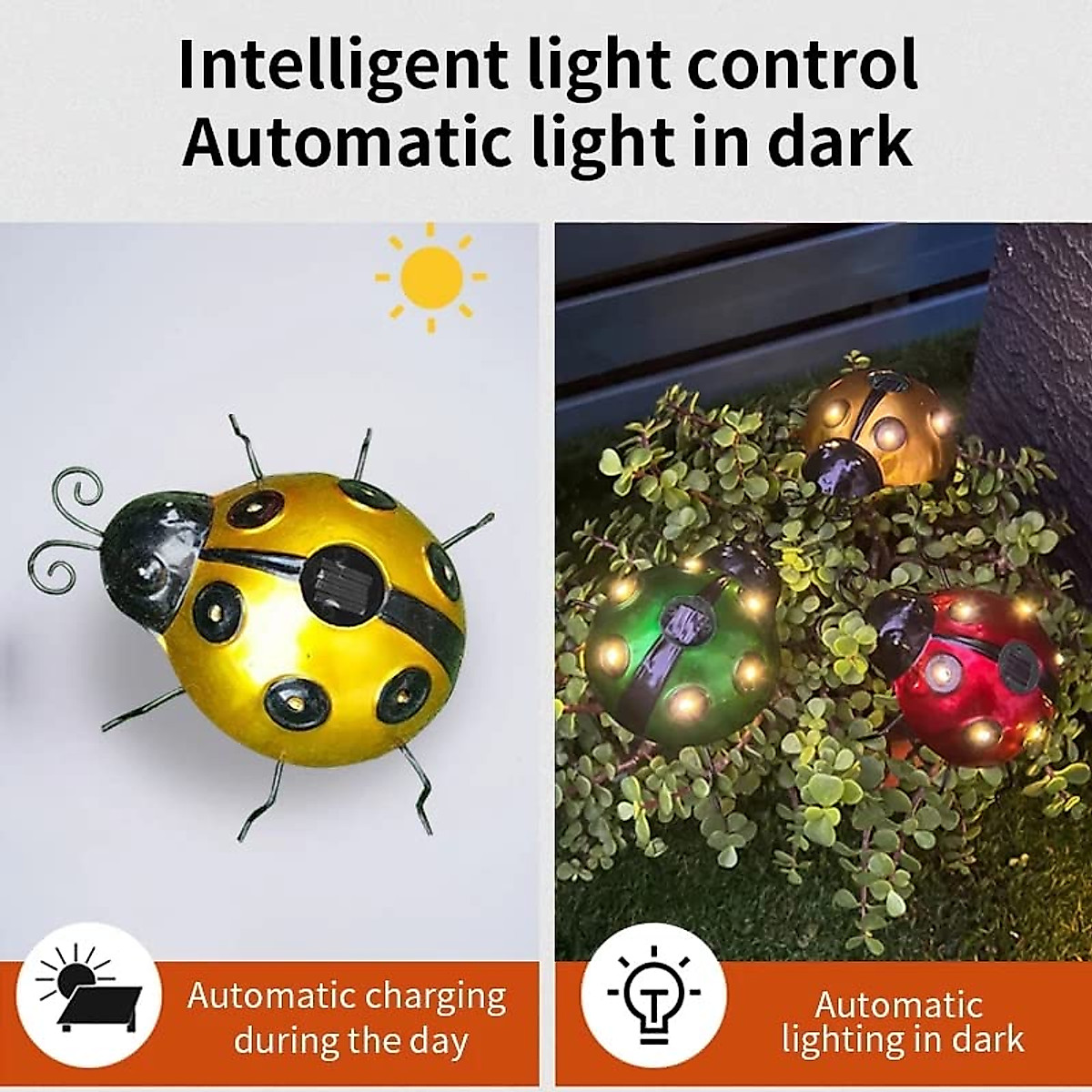 AMZSTAR Solar Outdoor Garden Light with Solar Lamp Ladybug Garden Decoration Metal Waterproof LED Garden Light, Garden Statue Lawn Ornament for Outdoor Garden Walkway Decoration (Red)