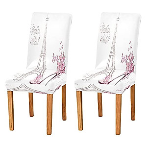 xigua Eiffel Tower and High Heels Surrounded by Butterflies Chair Covers for Dining Room Stretch Chair Slipcovers Removable Washable Anti-dust Kitchen Chair Cover Decorative Seat Protector Set of 4