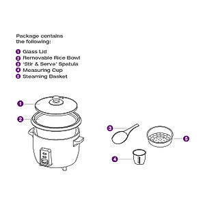 Salton 6 Cup Automatic Rice Cooker, 6 cups cooked / 3 cups Uncooked, Black, Stainless Steel