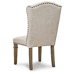 Signature Design by Ashley Markenburg 20" Retro Tufted Upholstered Dining Side Chair with Nailheads, Set of 2, Beige & Dark Brown