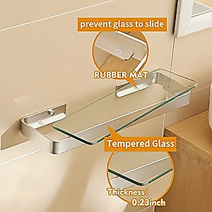 Danpoo Small Floating Shelf Bathroom Wall Shelf, 12" Tempered Glass Shelf Wall Mounted(Matte Silver)