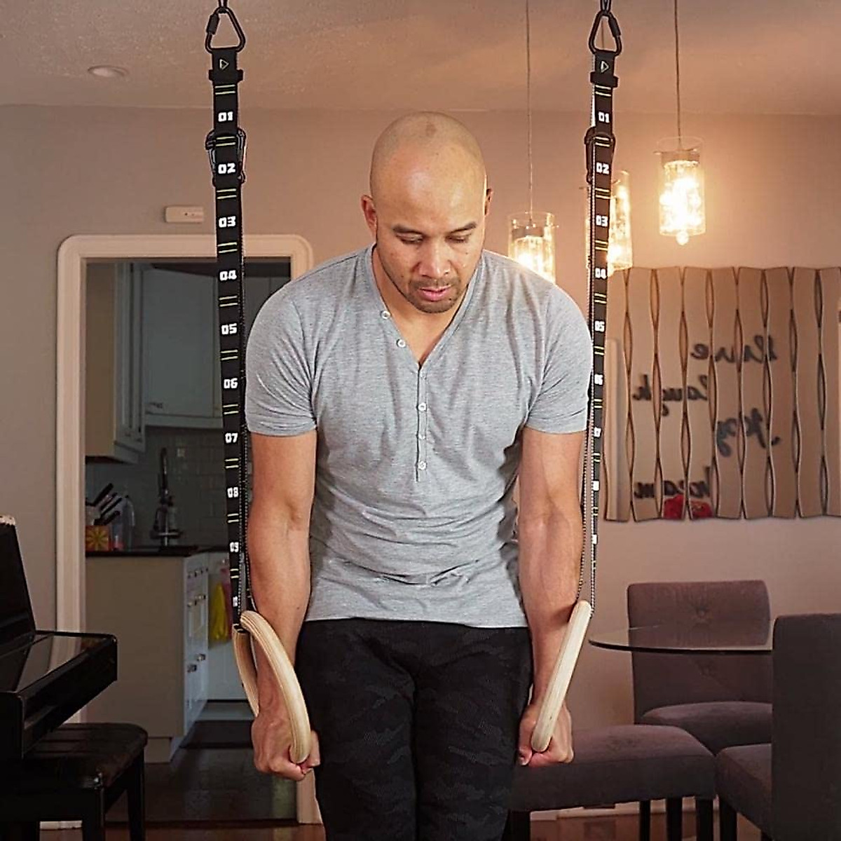 Duonamic Wooden Rings | Portable Exercise System Works Eleviia Pull Up Bar | Most User-Friendly Adjustable Straps | Exercise Core, Chest, Back, Triceps and Much More