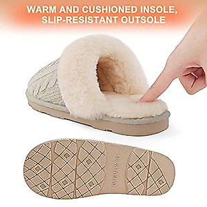 DREAM PAIRS Women's Cozy_06 Beige Cable Knit Faux Fur Mules Comfy Slippers Size 11 M US