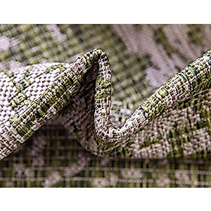 Unique Loom Outdoor Traditional Collection Area Rug - Timeworn (4' 1" Round, Green/ Gray)