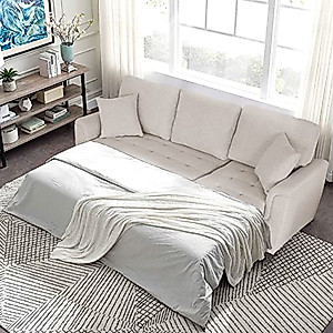 Melpomene Upholstered Sectional Sofa Couch, Convertible Pull Out Bed Sleeper Sofa with Storage 3 Seater L Shaped Couch with 2 Pillows,Linen Fabric Corner Sofa for Living Room(Beige)