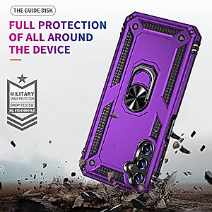 Samsung Galaxy A14 5G Case with Screen Protector [2 Pack], [Military Grade] 16ft. Drop Tested Shockproof Phone Cover with Ring Magnetic Kickstand for Samsung Galaxy A14 5G, Purple
