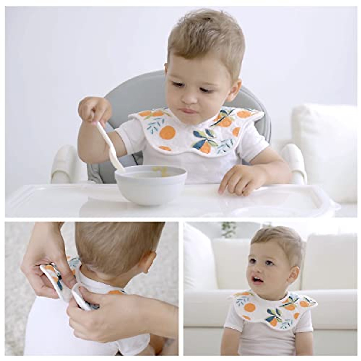 10-Pack 360 Rotate Baby Bibs for Eating and Drooling, Soft and Waterproof Bibs for Boys Girls
