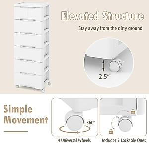 Byroce Plastic Storage Drawer Cart, Mobile Utility Cart, Home Craft Organizer with 7 Drawers & Lockable Wheels, Slim Rolling Storage Cart for Living Room, Bathroom, Dorm & Office (16”L x 13”W x 45”H)