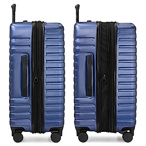 U.S. Traveler Boren Polycarbonate Hardside Rugged Travel Suitcase Luggage with 8 Spinner Wheels, Aluminum Handle, Navy, 3-Piece Set, USB Port in Carry-On