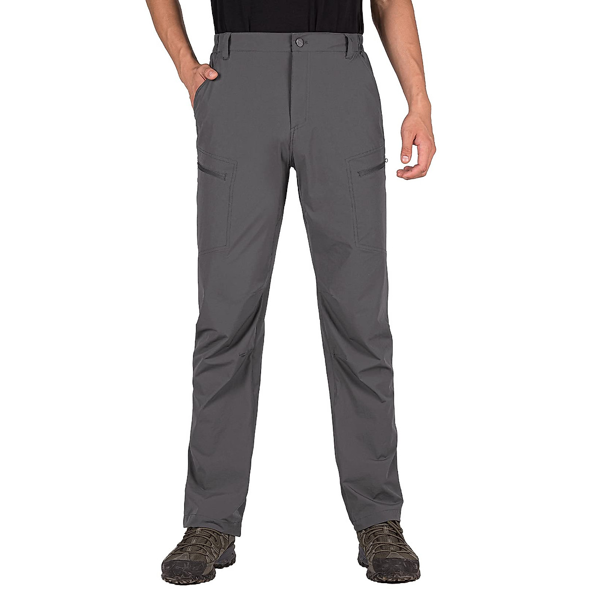 Shallowlulu Men's Hiking Pants Quick Dry Lightweight Waterproof Stretch Cargo Pants for Men with Multi Pockets for Camping Fishing Work(Dark Grey 34W/30L)