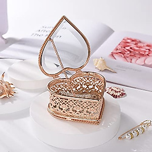 Funerom Vintage Glass Jewelry Box,Wedding Engagement Ring Dish DisplayTrinket Keepsake Box Gold Heart Shape