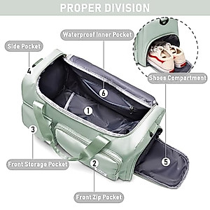 NPBAG Duffel Bag for Women, Sports Gym Bag with Wet Pocket & Shoes Compartment, Lightweight Weekender for Overnight, Travel Carry on Tote, Water Resistant (Light Green)