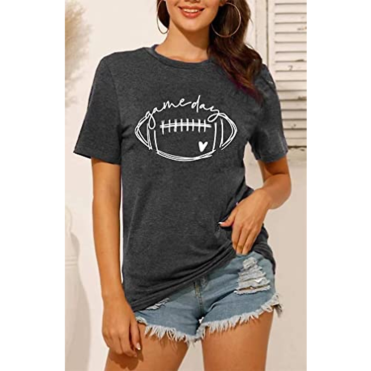 Game Day Football T Shirts Women Football Mom Tee Tops Funny Sunday Casual Short Sleeve Tee Shirts