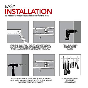 Modern Innovations (16 Inch) Stainless Steel Metal Magnetic Knife Holder, Wall Mount Double Bar with 8 Hooks - Multipurpose Knife Magnetic Strip, Utensil hanger, and Kitchen Storage Rack Magnet