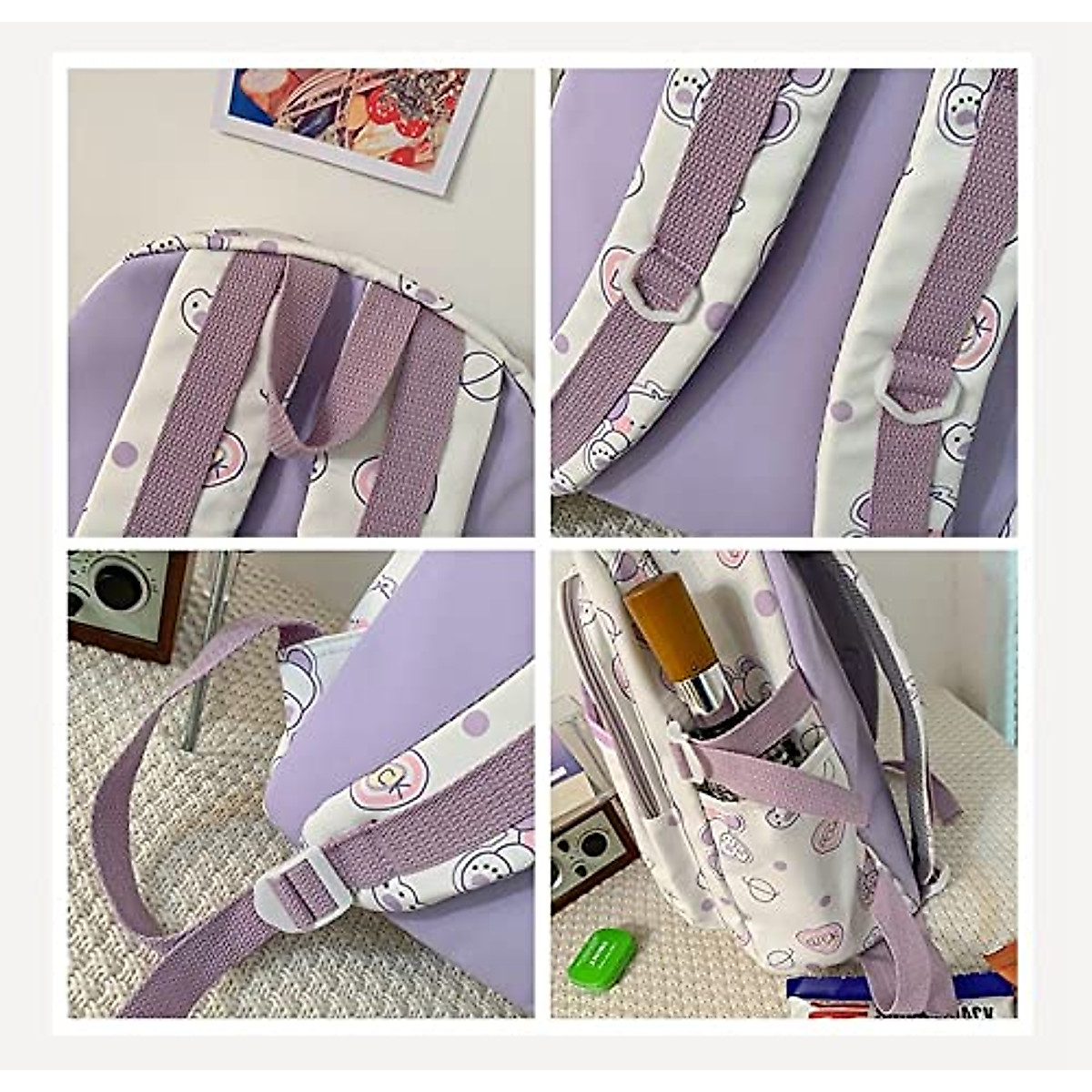 JHTPSLR Kawaii Cartoon Backpack with Plushies Cute Cartoon Printing Preppy Backpack for Teen Girls Back to School Supplies (Lucky Puppy)