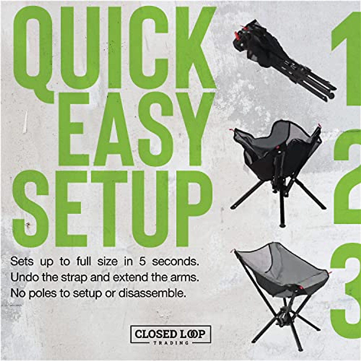 Closed Loop Trading Portable Compact Quick Setup Outdoor Camping Chair (Black)