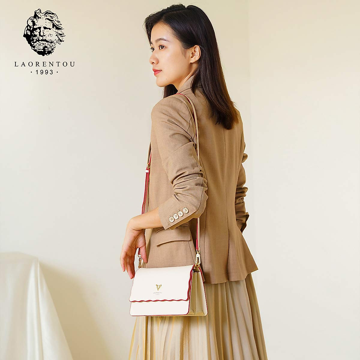 LAORENTOU Cowhide Shoulder Bag for Women Small Crossbody Bag for Women Leather White Purse for Women