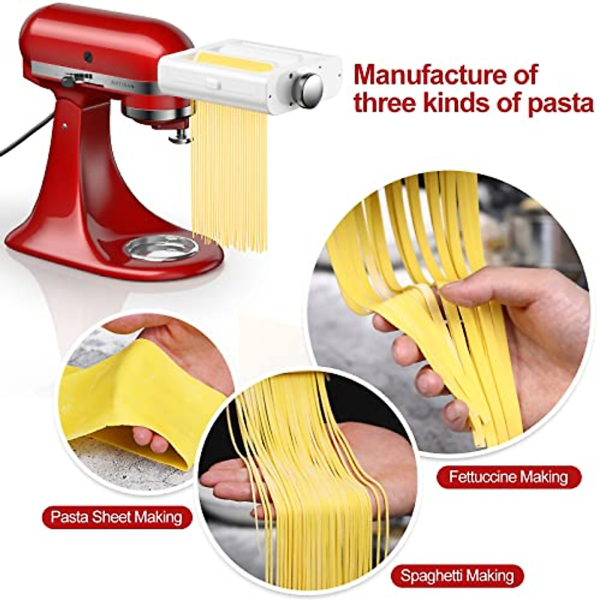Pasta Maker Attachment for KitchenAid Stand Mixers -3 in 1 Set Pasta Attachments includes Pasta Roller, Spaghetti Fettuccine Cutter, Pasta Machine Attachment Accessories for KitchenAid