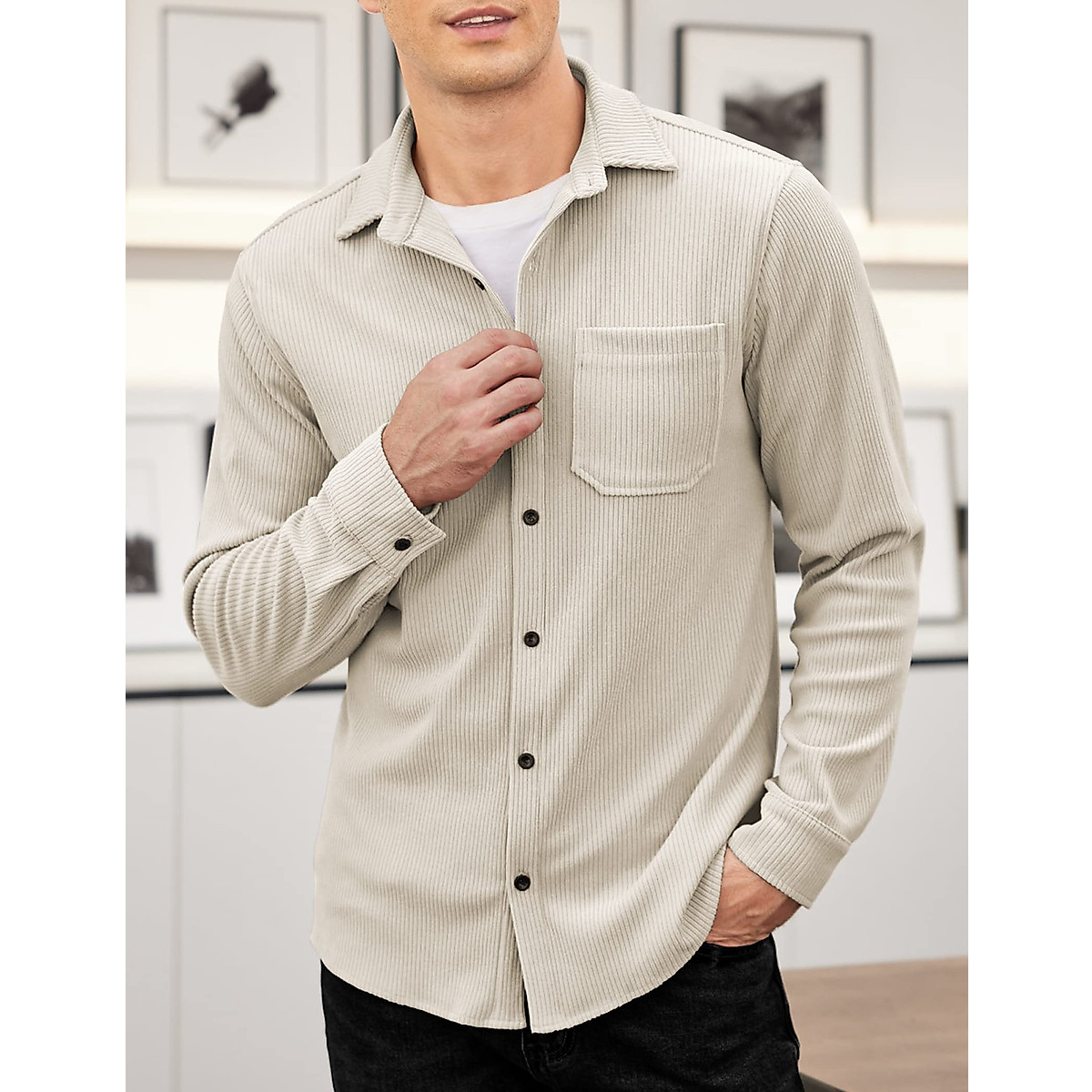 COOFANDY Men's Casual Long Sleeve Button Down Outdoor Corduroy Shirt Fall Light Jackets