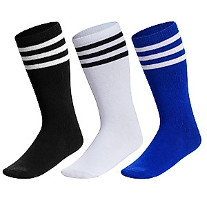 Dxhycc 3 Pairs Kids Soccer Socks Stripes Knee High Tube Socks School Cotton Uniform Sports Socks for Toddler Girls and Boys
