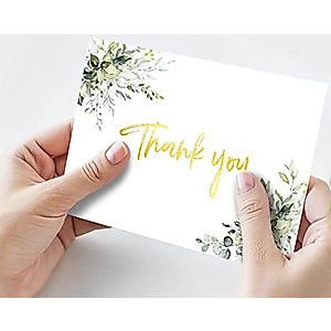Thank You Cards with Envelopes & Stickers - Gold Foil Greenery (Bulk 32-Pack), Watercolor Eucalyptus Thank You Blank Notes For Engagement, Wedding, Baby Shower, Graduation, Bridal, Business, Anniversary