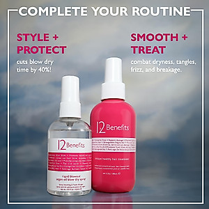 12 Benefits Instant Healthy Hair Treatment - Leave In Conditioner Spray with Quaternium 39 and Silk Fibre Protein - Smooths Frizz, Strengthens & Repairs Damaged Hair - Made in USA, (6 Fl Oz)