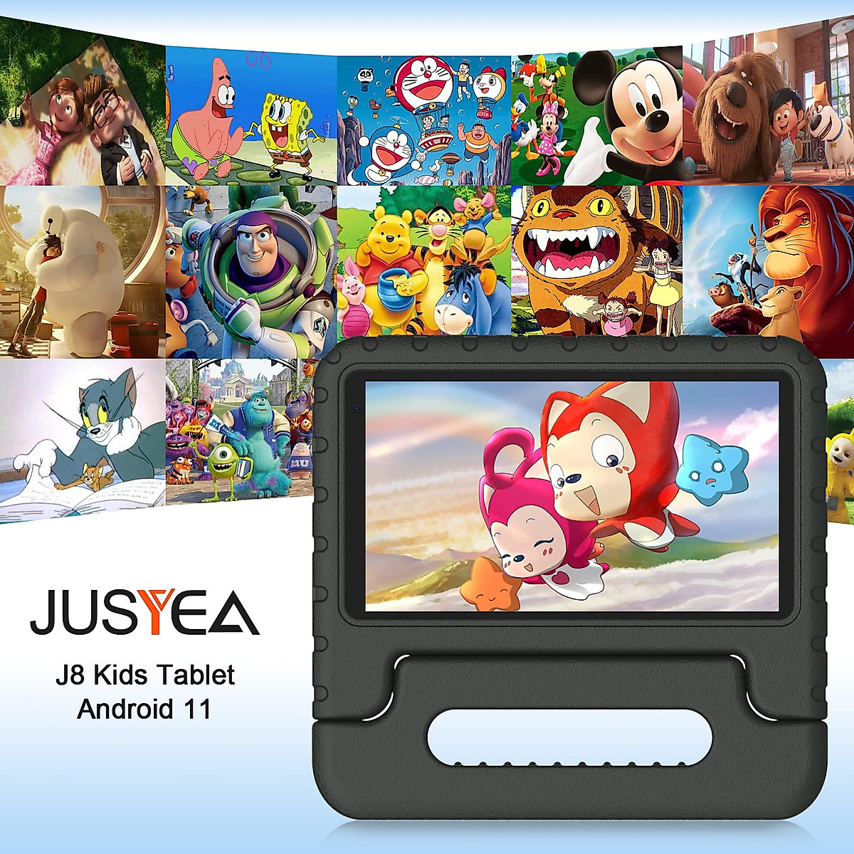 JUSYEA Kids Tablet 7 inch Android 11 - Kids for Tablet with Case - Quad Core - RAM 2GB | 32GB ROM - Kids Edition Tablets J8-3500mAh Battery | WiFi | Bluetooth, Entertainment | Education (Black)