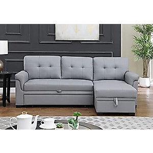 Eafurn L Shaped Convertible Sleeper Sofa with Reversible Chaise,3 in 1 Pull Out Couch Bed with Storage,Upholstered Fabric Sectional Corner Sofa & Couches Sofabed, Gray Leather