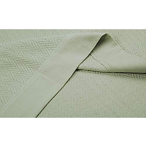 Threadmill Luxury Cotton Blankets for Twin Size Bed | All-Season 100% Cotton Twin Blanket for Bed | Herringbone Soft & Cozy Fall Thermal Blanket, 350GSM, 68x92 inches | Sage Green