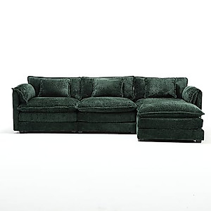 Oversized Convertible Modular Sectional Sofa with Movable Ottoman for Living Room, Modern Chenille Upholstery L Shaped Cloud Couch, Comfy Sleeper Sofa&Couches with Solid Wood Legs & Memory Foam