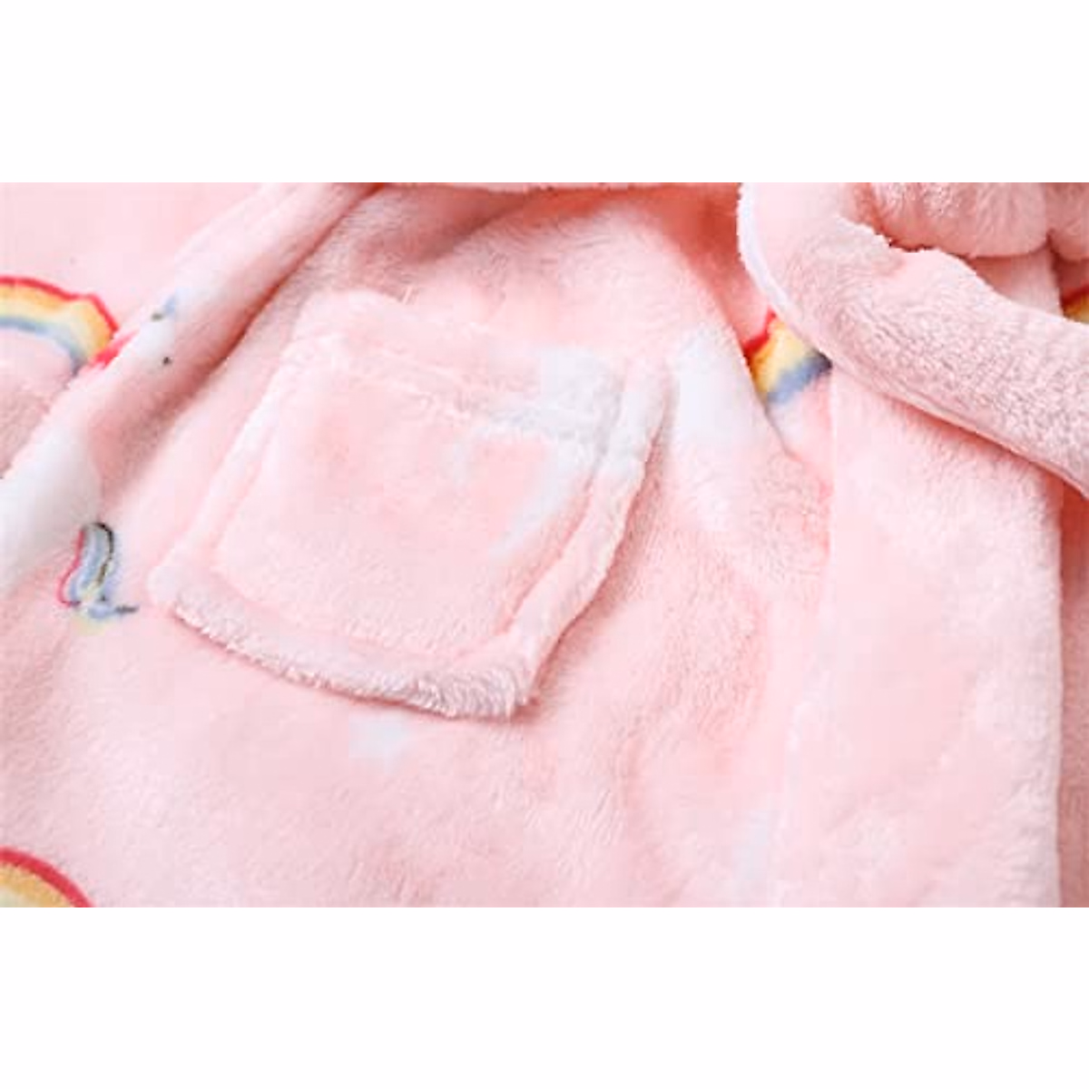 Umeyda Girls Robe, Soft Fuzzy Fleece Printed Hooded Bathrobe Cute Sleepwear for Kids, Rainbow Peach Pink, 12-18 Months = Tag 90
