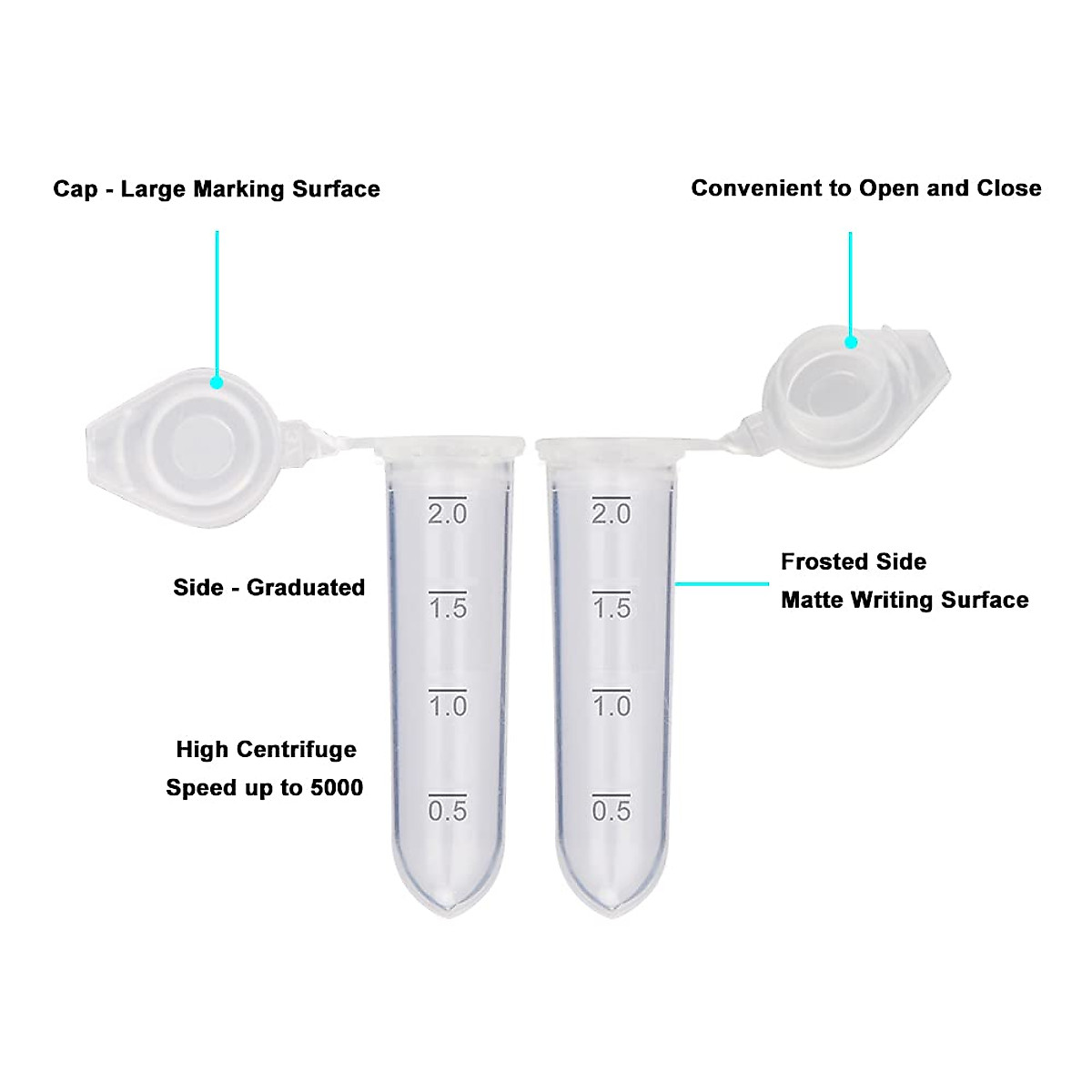 stonylab Micro Centrifuge Tubes, 2 ml Polypropylene Graduated Clear Plastic Centrifuge Vials with Flat-Top Snap Cap, Pack of 200 (2 ml, 200 Packs)