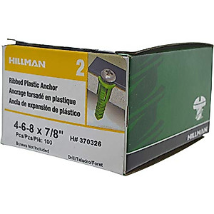 Hillman 370326 Ribbed Plastic Anchor, 4-6-8 X 7/8-Inch, Yellow, 100 count (Pack of 1)