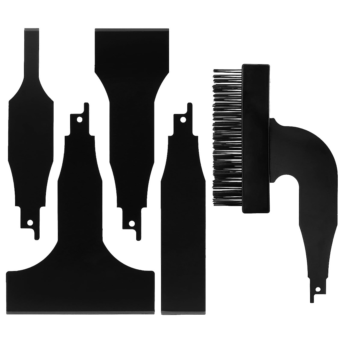 JIANWEI 5PCS Reciprocating Saw Spatula Brush Set, Nylon Wire Abrasive Brushes Reciprocating Blade Saw Cleaning Tool for Tile Cleaning, Floor Mud Cleaning, Wall Putty Removal(Black)