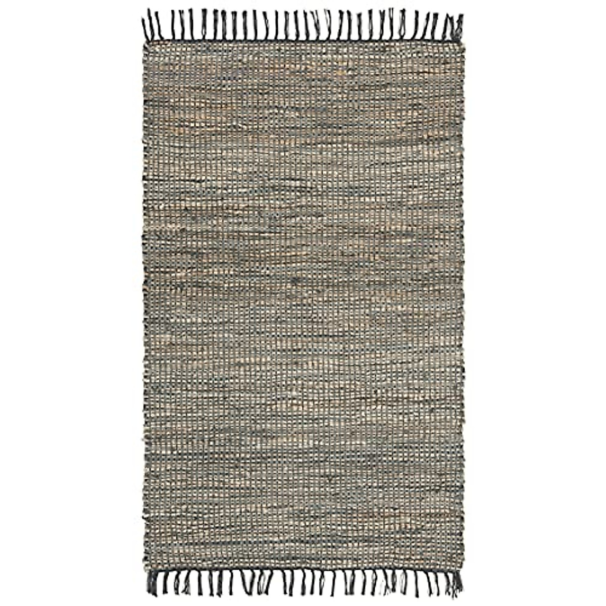 SAFAVIEH Vintage Leather Collection Accent Rug - 4' x 6', Grey, Handmade Boho Fringe Leather & Jute, Ideal for High Traffic Areas in Entryway, Living Room, Bedroom (VTL203F)