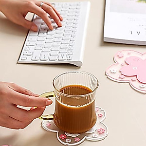 CXDC Sakura Coaster, 4 Pcs Kawaii Coasters for Drinks Japanese Style Coaster Set Cherry Blossom Pattern Pad Coaster, PVC No-Slip Coaster Insulation for Coffee Cup Beer Mug Tableware, Pink