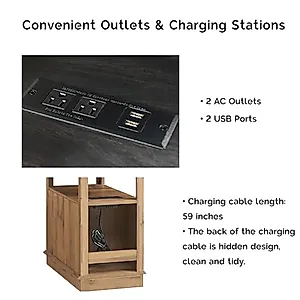 NBBOTBOT End Table with Charging Station, Side Table with USB Ports and Outlets, Nightstand with Adjustable Shelves, Narrow Side Table with Storage Cabinet for Living Room, Bedroom, Brown