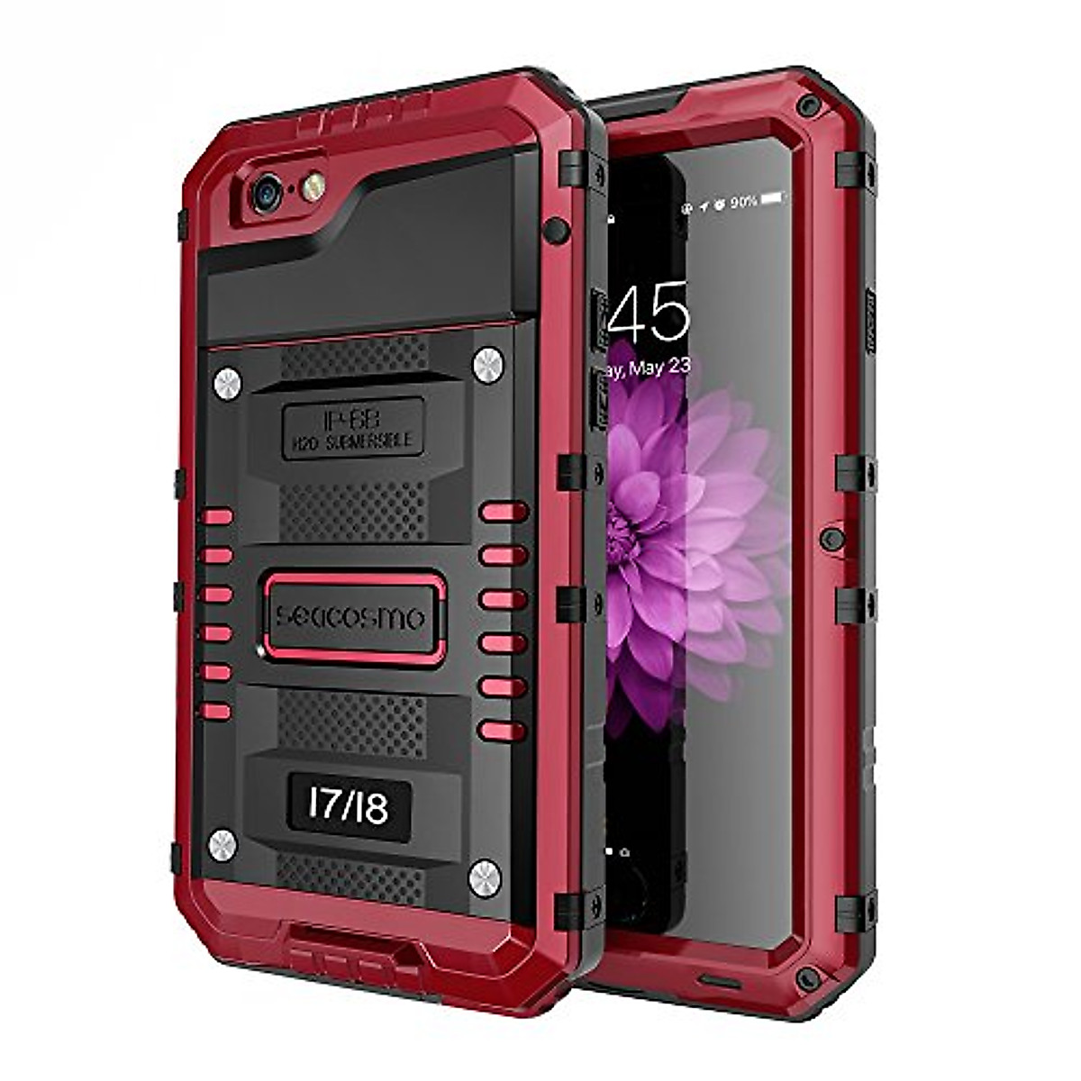 seacosmo Case for iPhone SE 2020, iPhone 7/8 Waterproof, Full Body Protective Shell with Built-in Screen Protector, Military Grade Rugged Heavy Duty Cover, Red