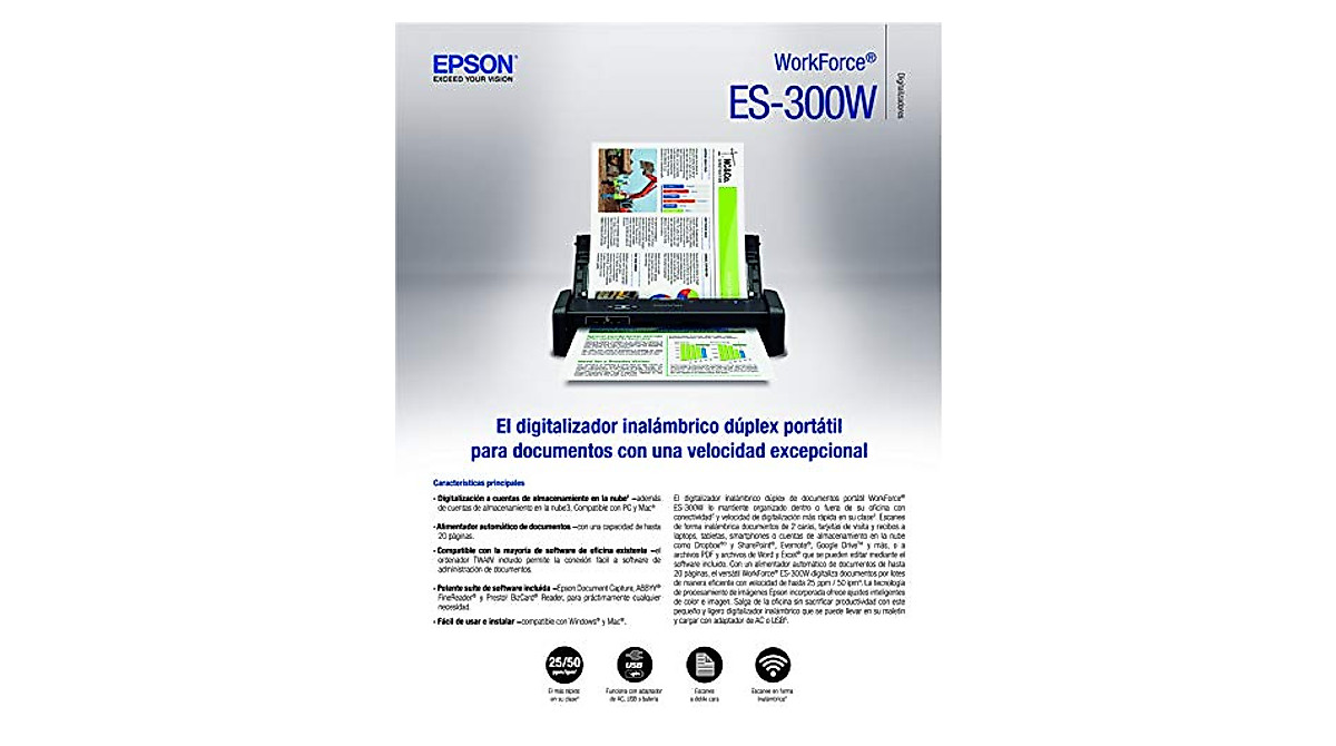 Epson ES-300W Wireless Portable Scanner: Fast Duplex Scans