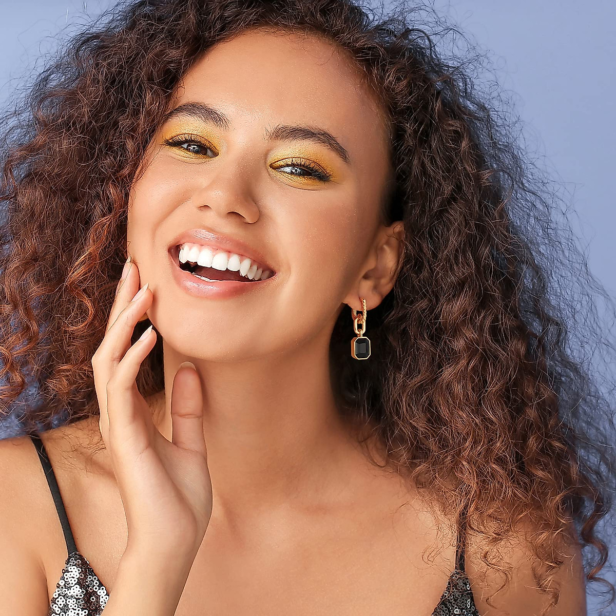 Birthstone Crystal Dangle Drop Earrings, 18K Gold Plated Huggie Hoop Hypoallergenic Earring Jewelry Gifts for Women (Black-Hoop)