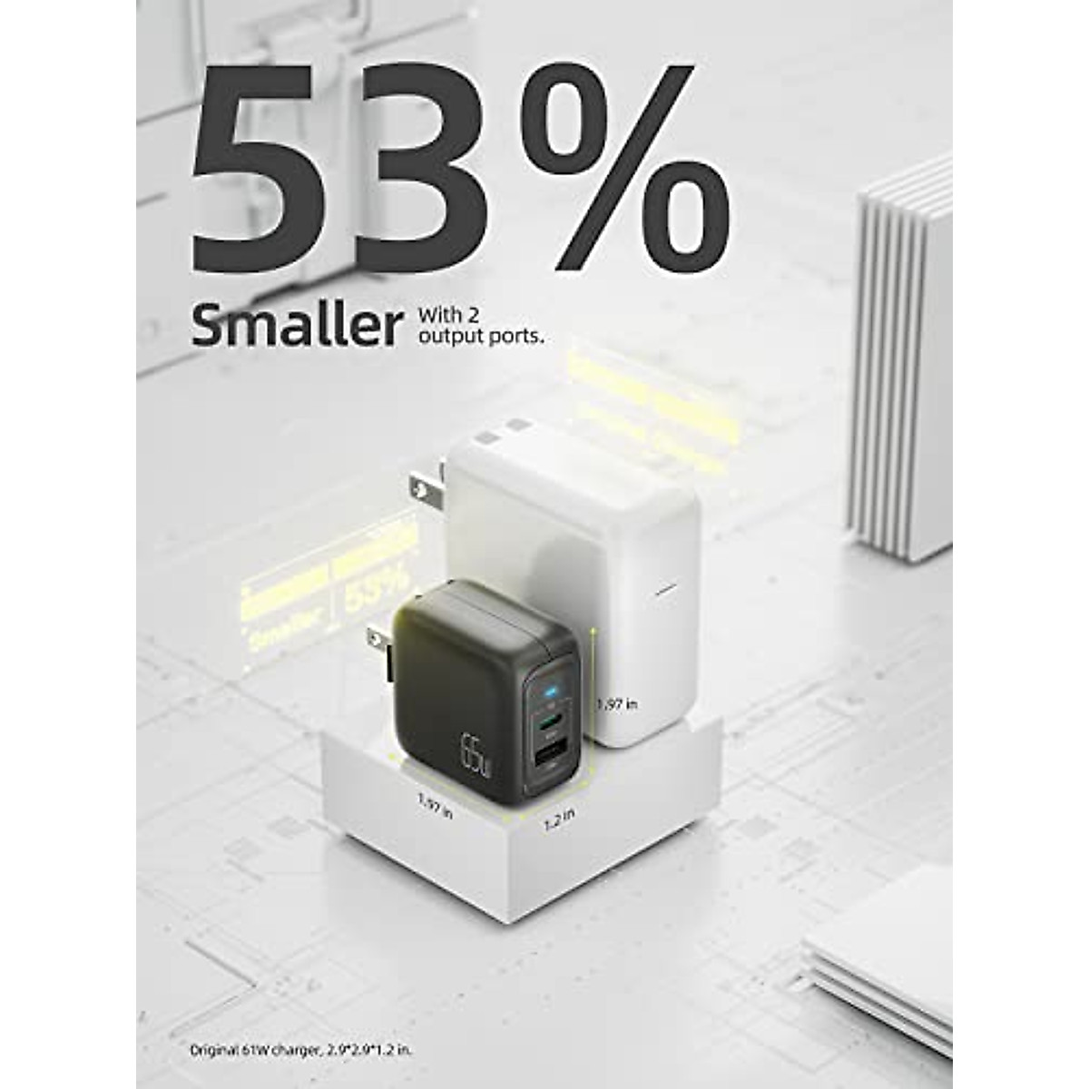 imuto 65W USB C Compact Wall Charger, GaN PPS Fast Dual-Port Foldable Travel Charger for MacBook Pro/Air, Chromebook, GalaxyBook, XPS 13, Pixelbook, Surface, iPad Pro, Steam Deck, and More