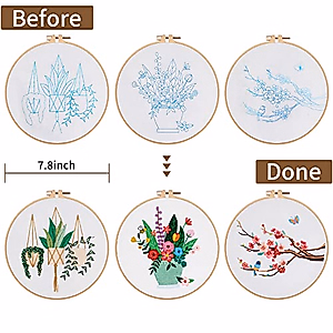 Nuberlic 3 Sets Stamped Embroidery Starter Kit with Instruction for Adults Beginners, Cross Stitch Kits Include Embroidery Needlepoint Cloth Hoops Needles and Threads